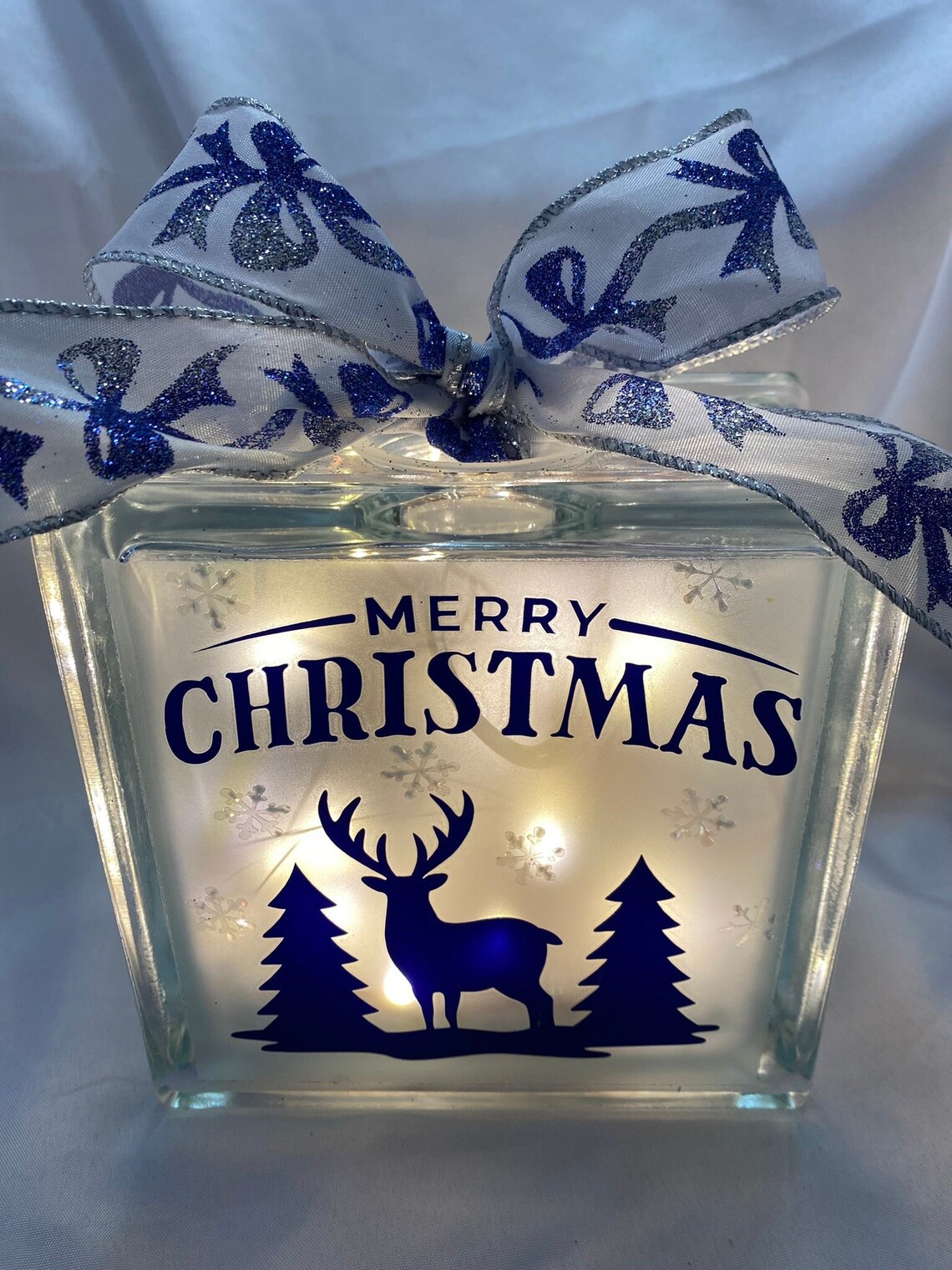 Merry Christmas Lighted 6x6 Glass Block Night Light, Reindeer Christmas ...