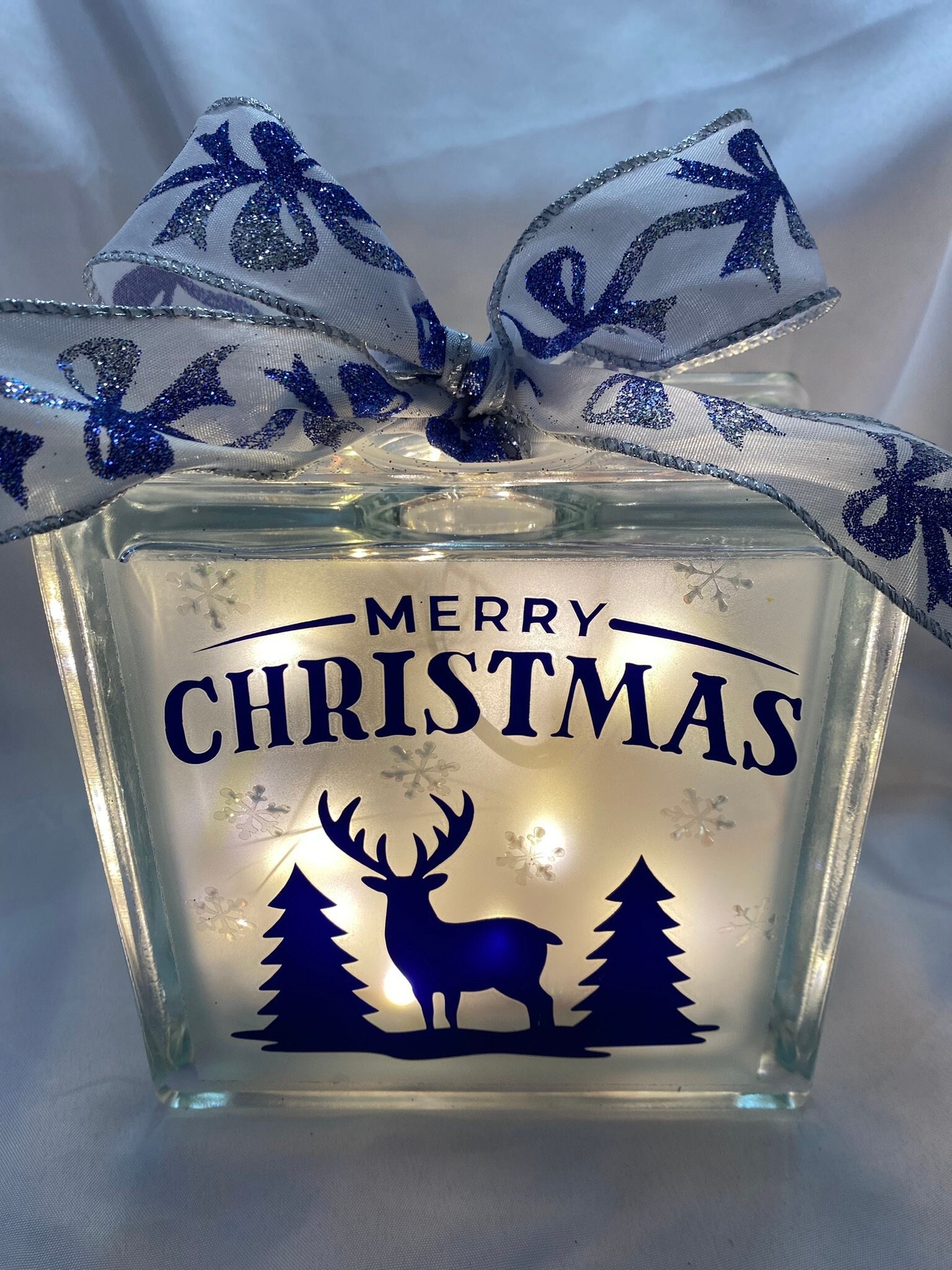 Merry Christmas Lighted 6x6 Glass Block Night Light, Reindeer Christmas ...