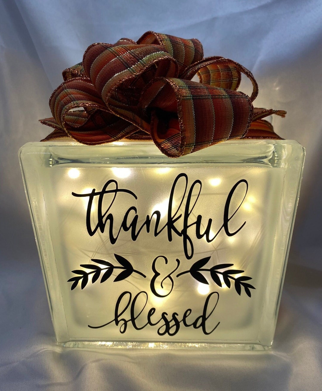 Thankful & Blessed Lighted 6x6 Glass Block Night Light, Decorative ...