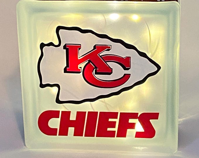 Kansas City Chiefs Football Lighted 6x6 Glass Block, Football Gift ...