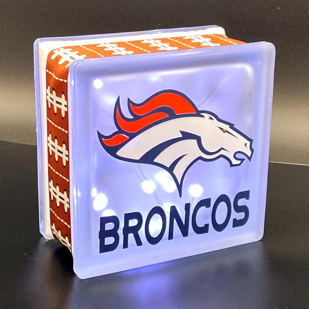 Denver Broncos Football Lighted 6x6 Glass Block, Football Gift ...