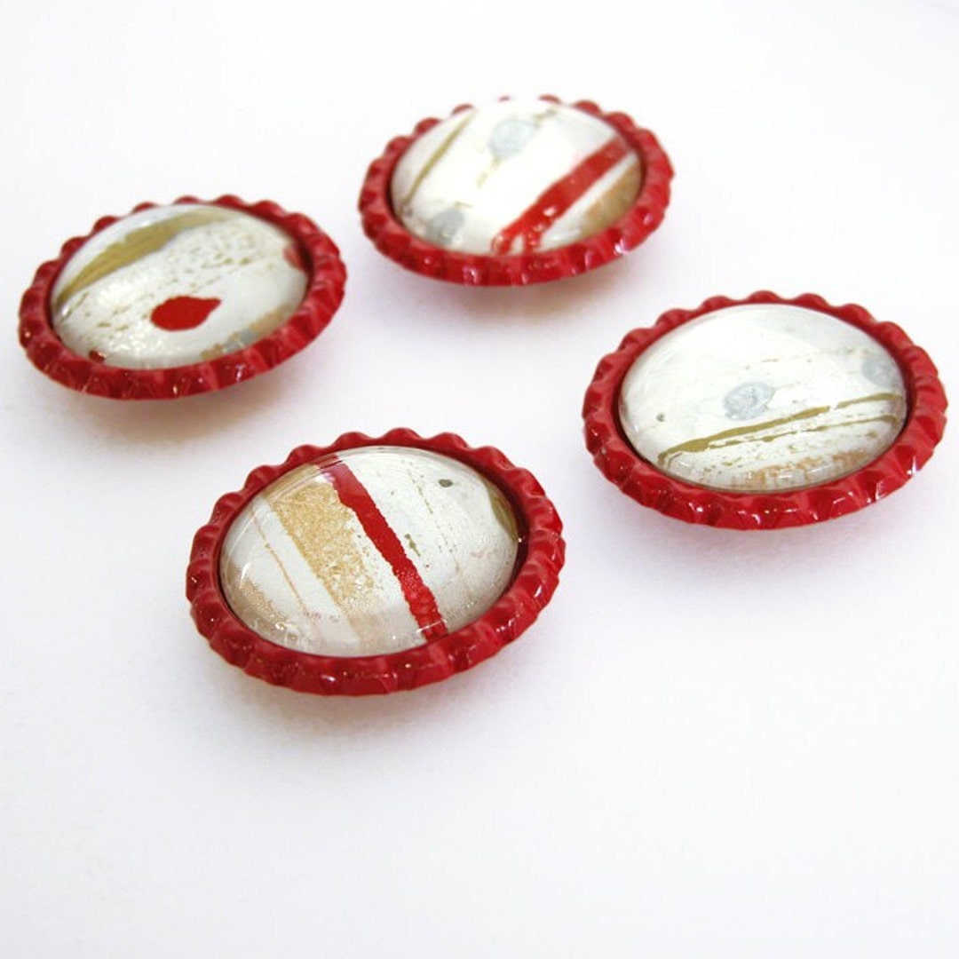Red and White Refrigerator Magnets / Gold / White / Hand Painted / Set ...