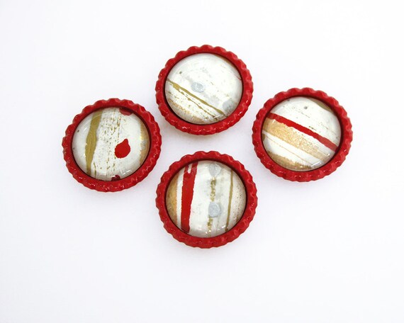 Red and White Refrigerator Magnets / Gold / White / Hand - Etsy