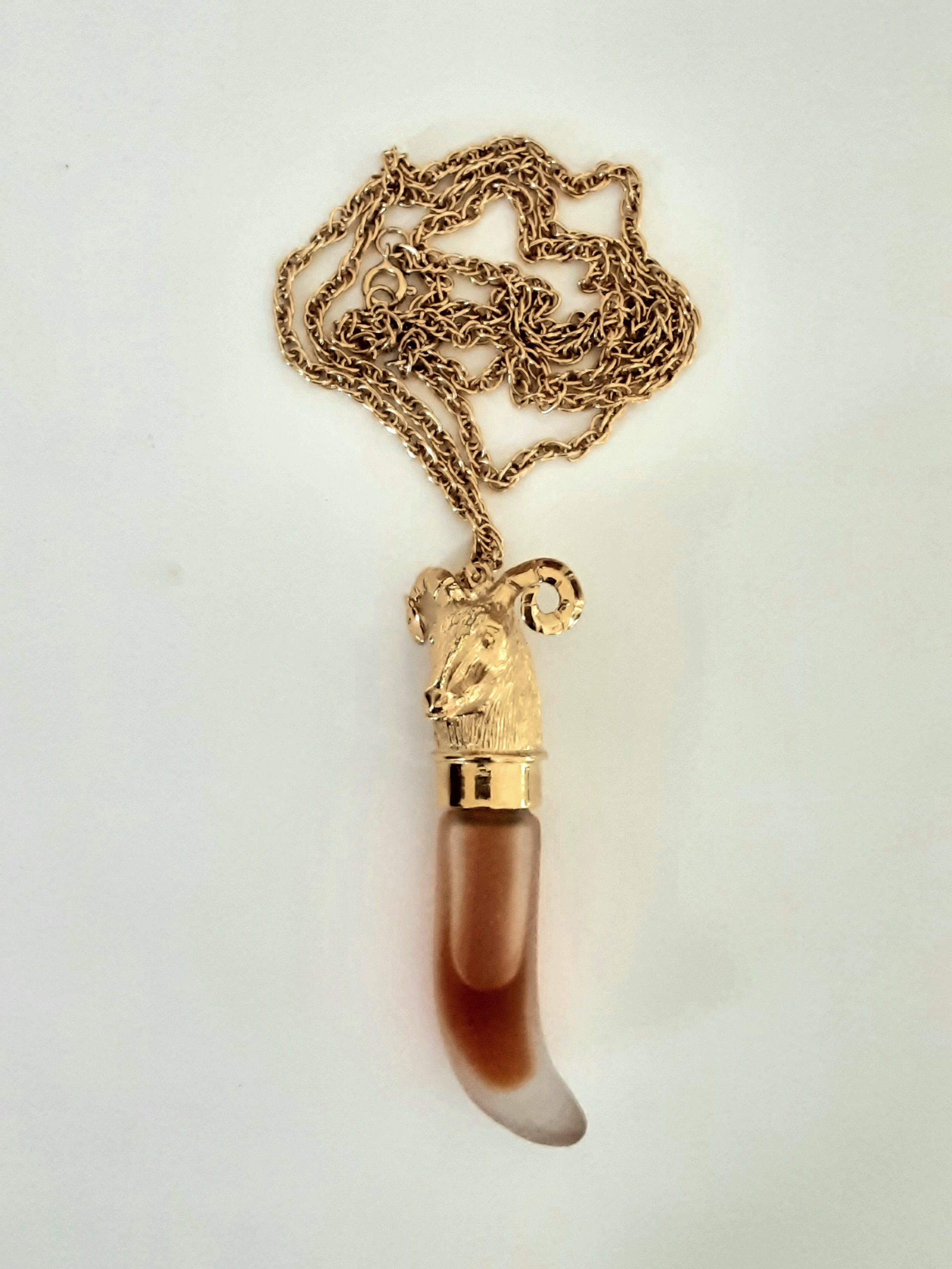 Vintage 70s Ciara Rams Head Perfume Flask Necklace Charles Revson ...