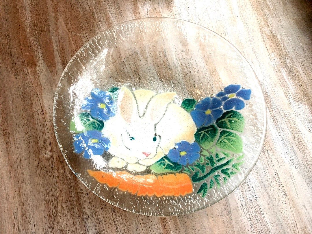 Vintage 90s Peggy Karr Infused Glass Bowl Glass Rabbit Bowl Retired ...
