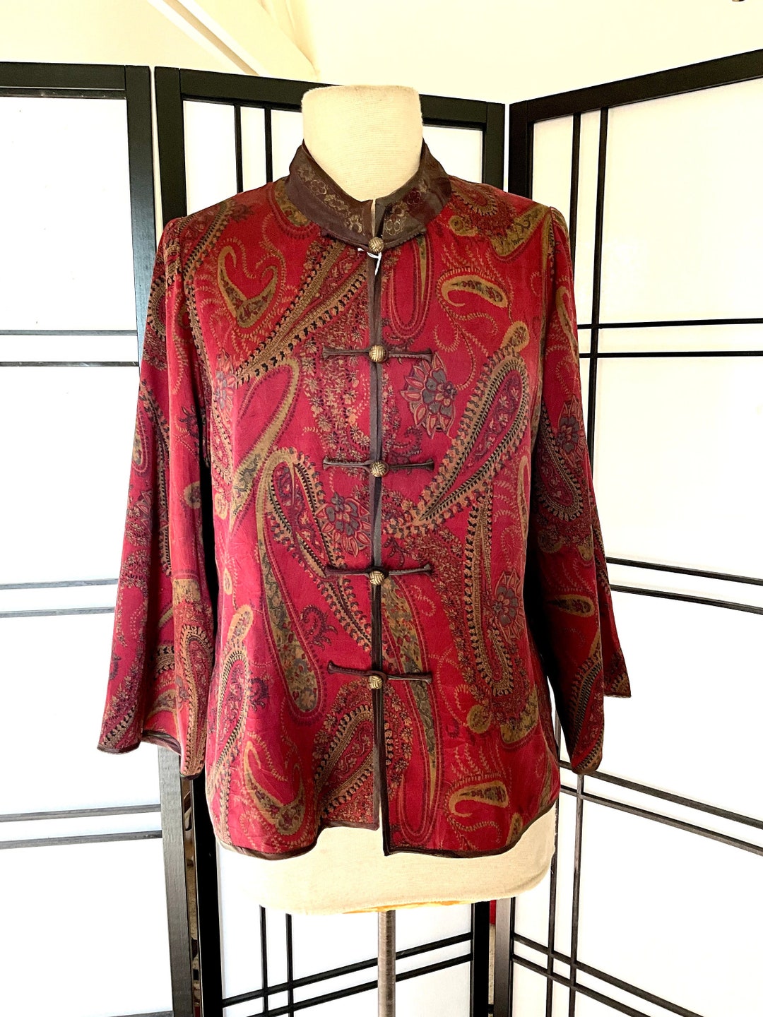 Vintage Silk Jacket Paisley Print Jacket Mandarin Collar Jacket NWT - Etsy