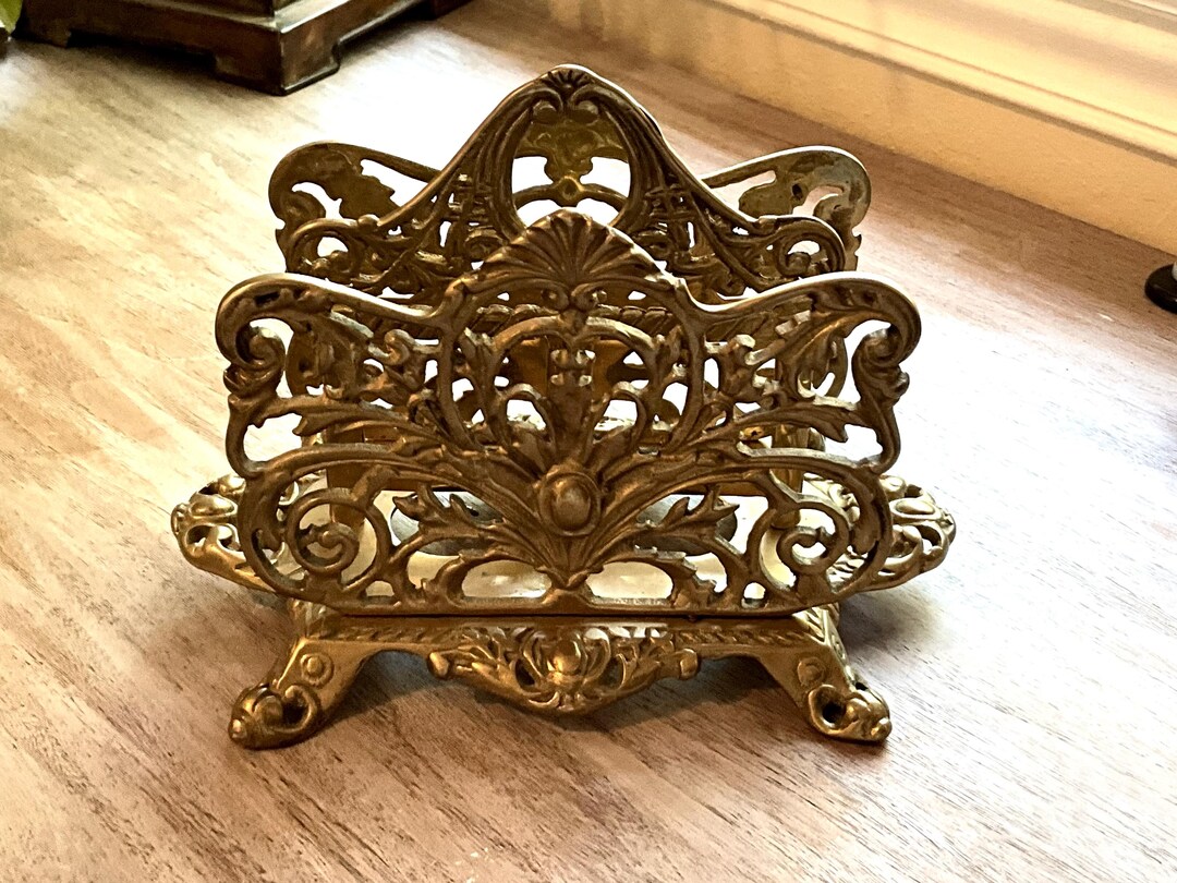 Vintage 80s Ornate Brass Footed Letter Holder Baroque Style - Etsy