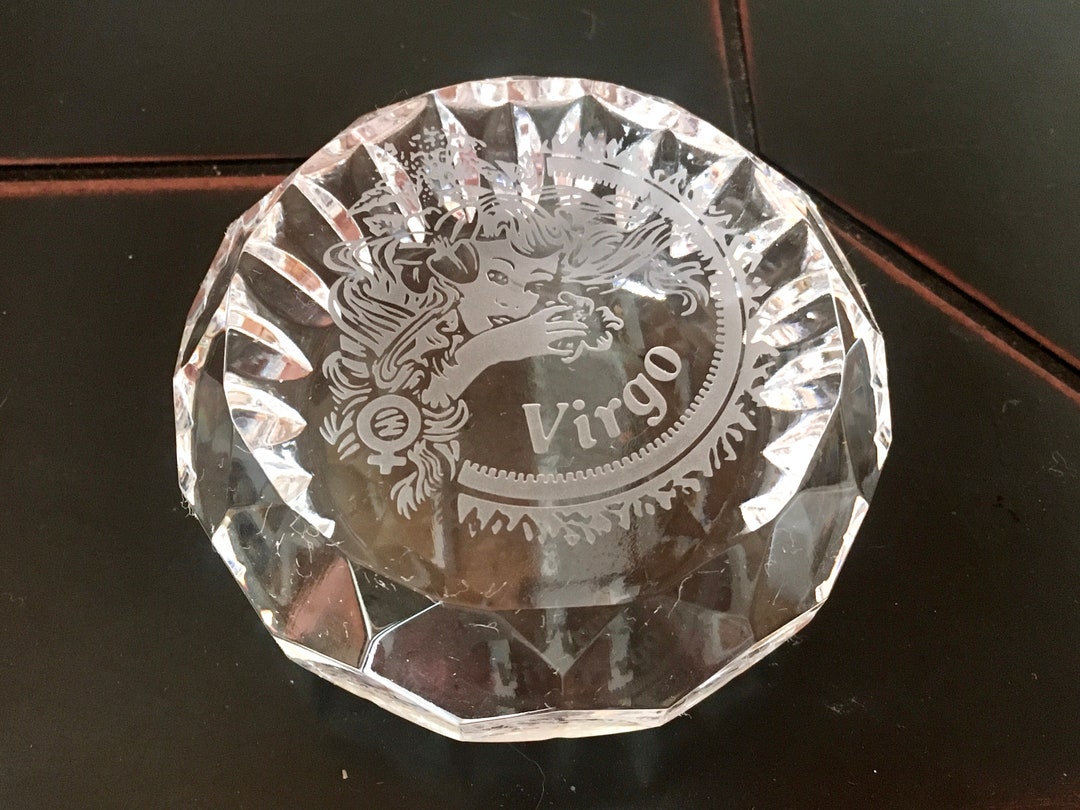 Vintage Zodiac Paperweight / Virgo Etched Crystal Paperweight - Etsy