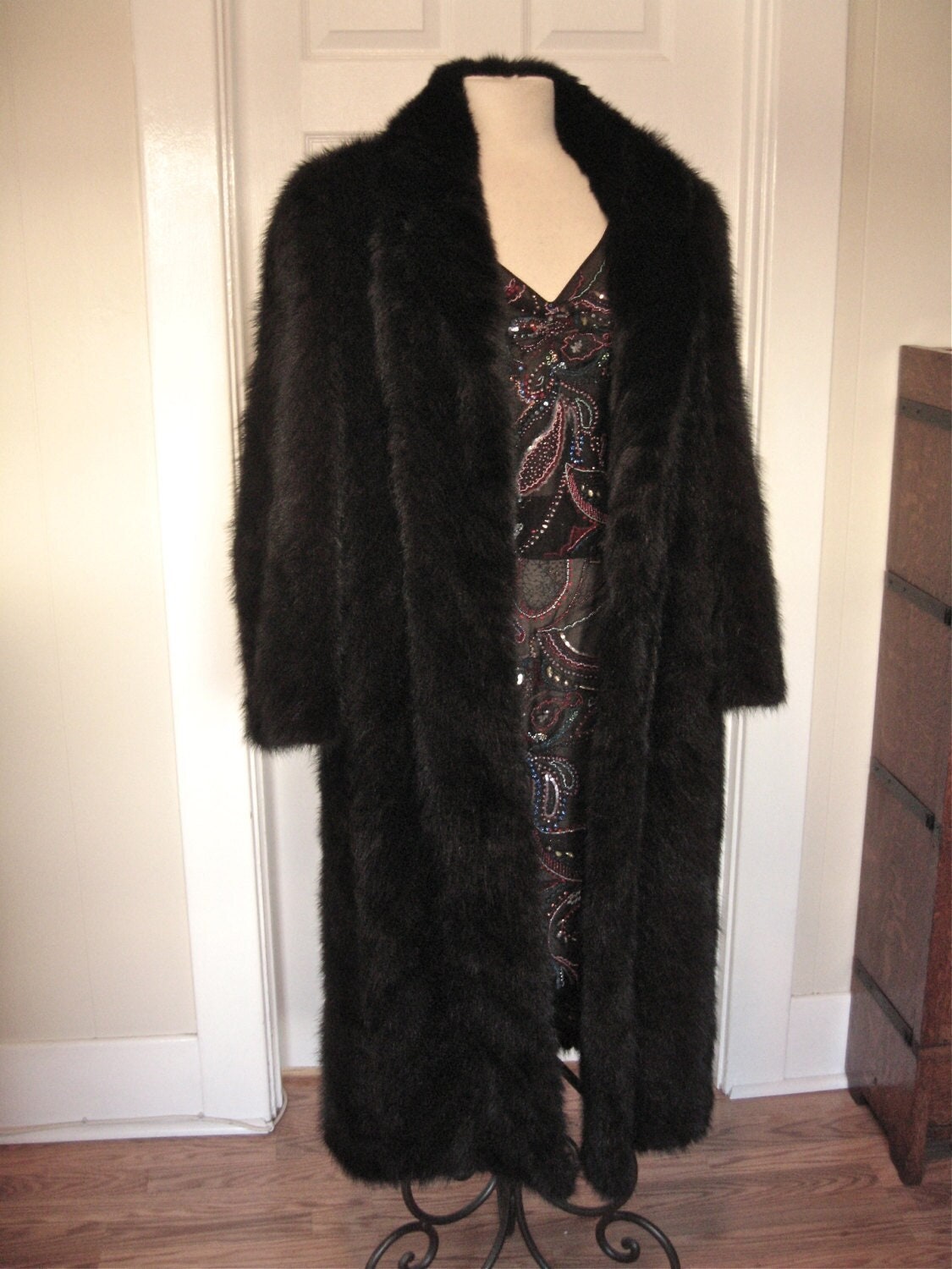 Vintage 70s Full Length Black Mink Coat in Chevron Cut Scandinavian Fur ...