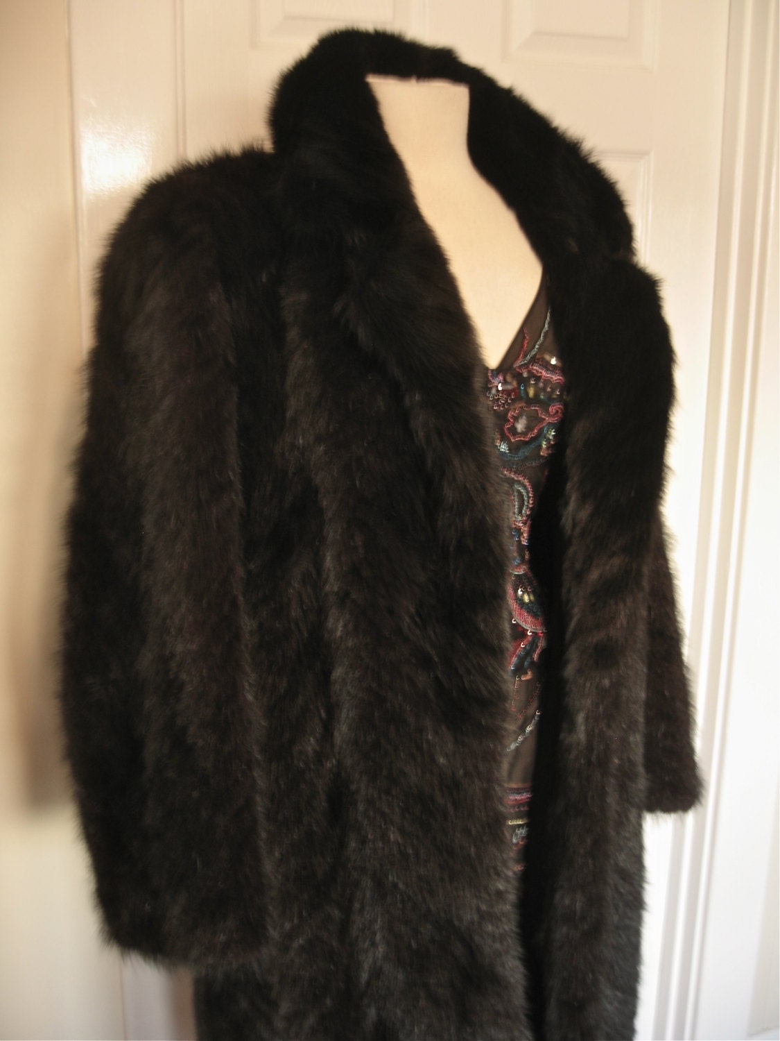 Vintage 70s Full Length Black Mink Coat in Chevron Cut Scandinavian Fur ...