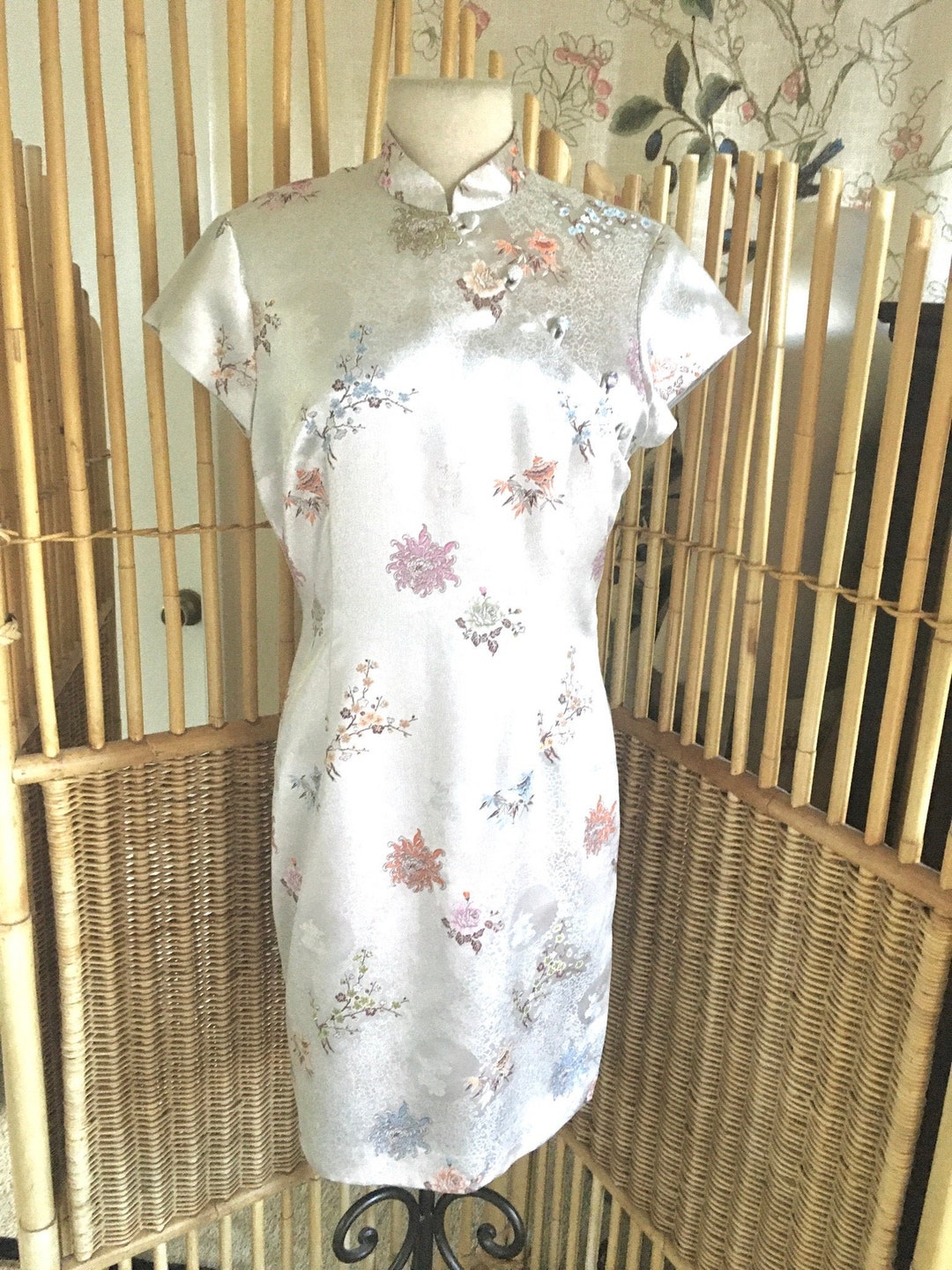 Vintage Satin Brocade Cheongsam Dress BCBG Satin Dress - Etsy