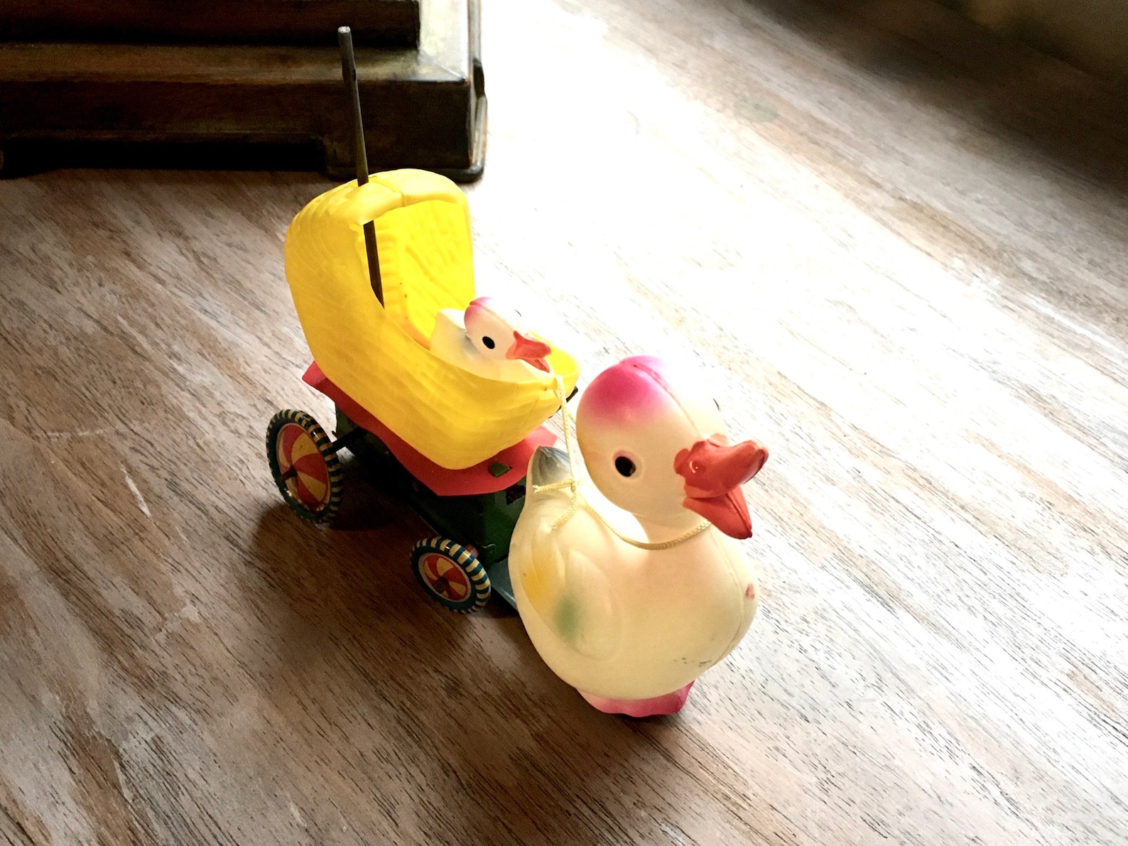 Vintage 50s Wind up Duck Toy Celluloid Duck With Baby Buggy Toy Made in ...