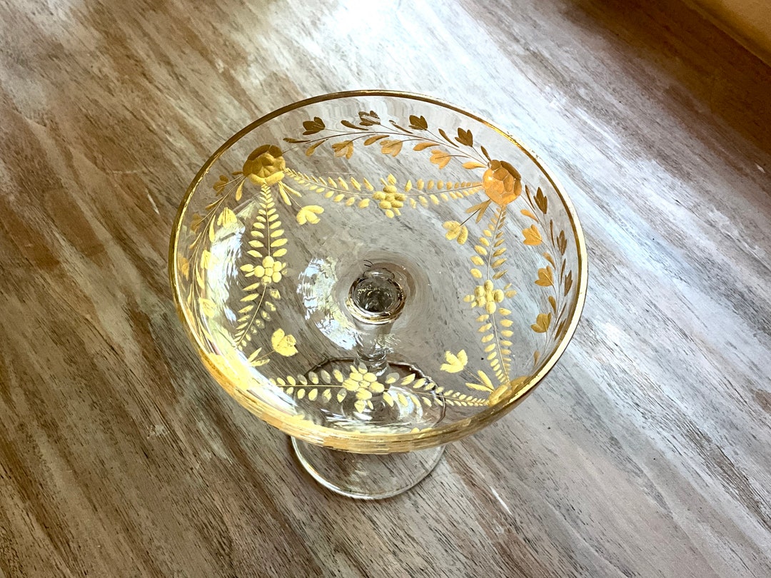 Antique Cut Crystal Compote Gold Swag Design Czech Bohemian Tazza ...