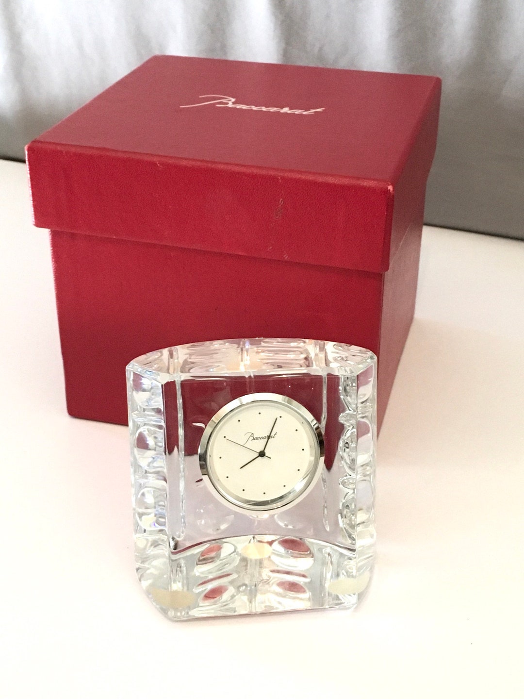 Vintage Baccarat Clock Crystal Equinoxe Clock in Original Baccarat Box ...