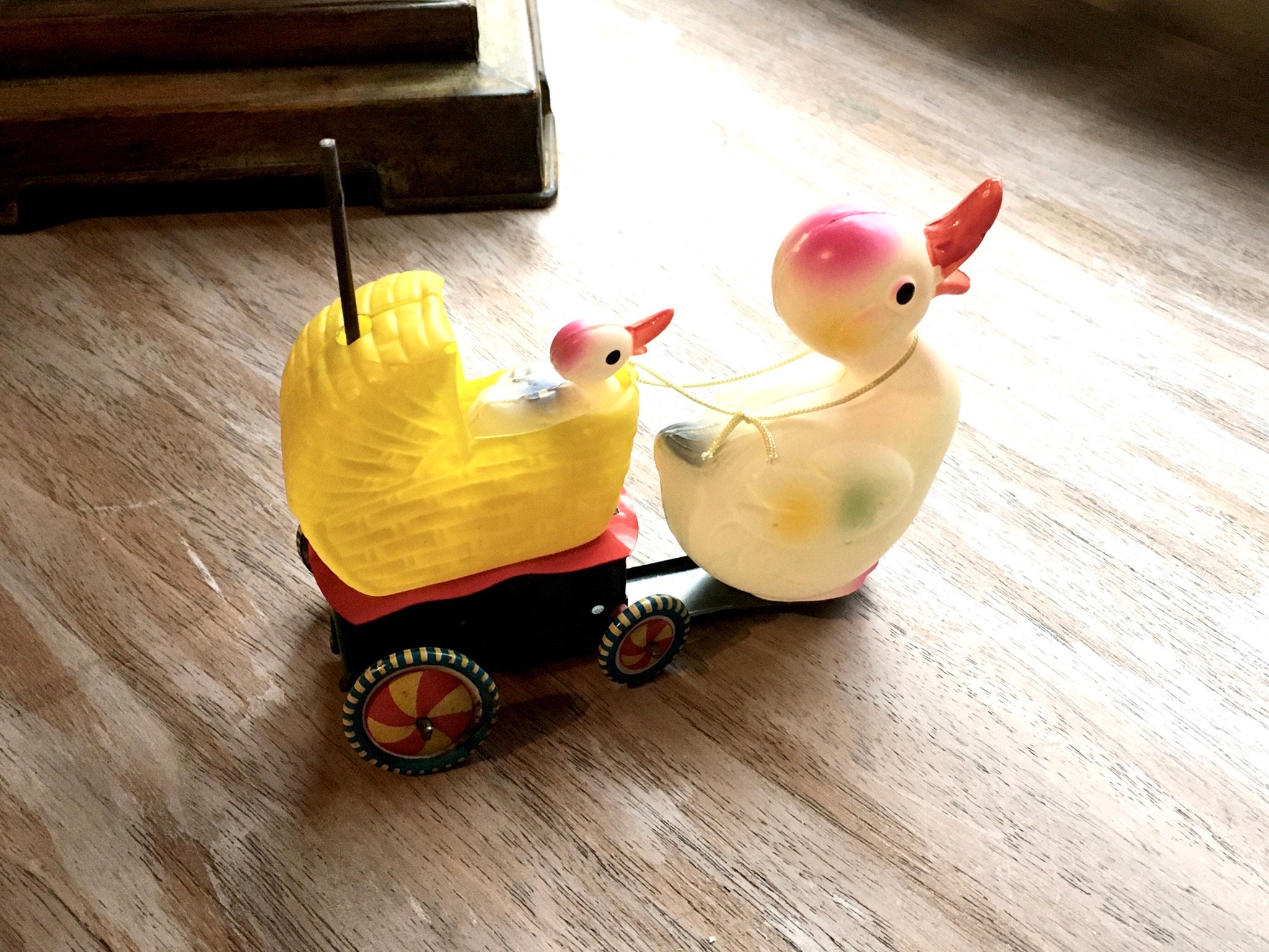 Vintage 50s Wind up Duck Toy Celluloid Duck With Baby Buggy Toy Made in ...