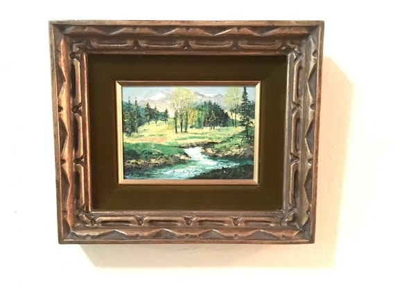 Vintage 70s Landscape Oil Painting on Wood Board Stream and | Etsy
