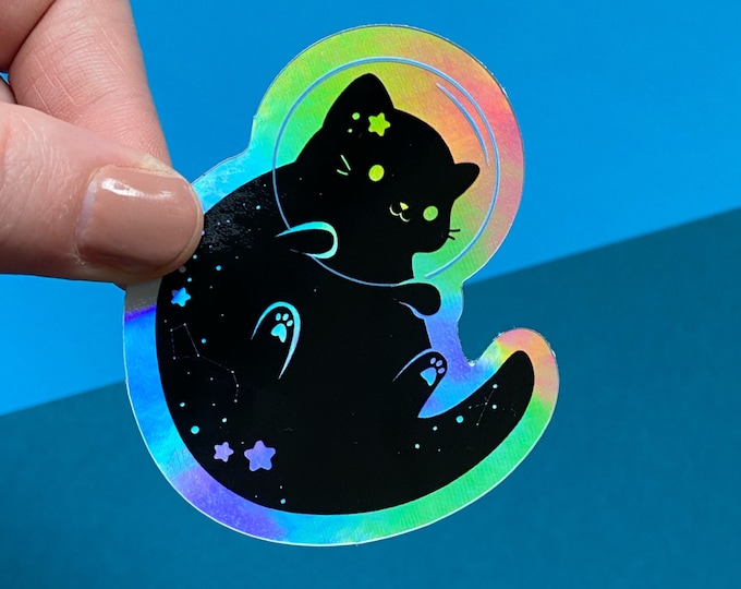 Space Cat Holographic Die Cut Vinyl Sticker - Etsy