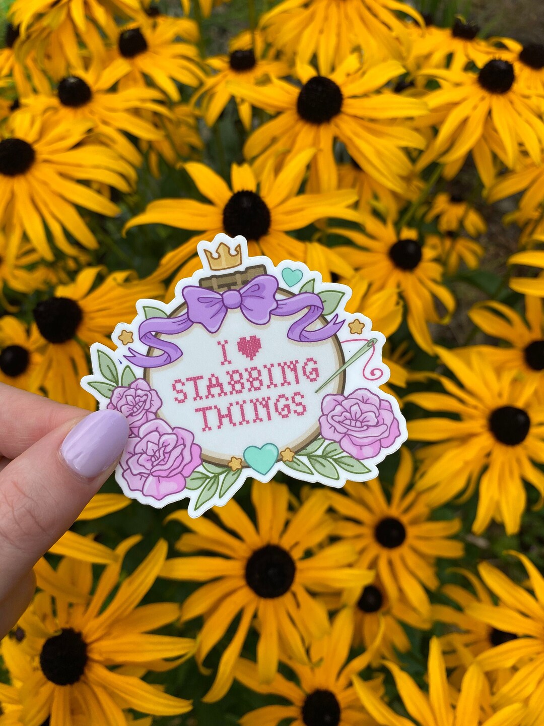 I Heart Stabbing Things - Cross Stitch Waterproof Vinyl Sticker - Etsy