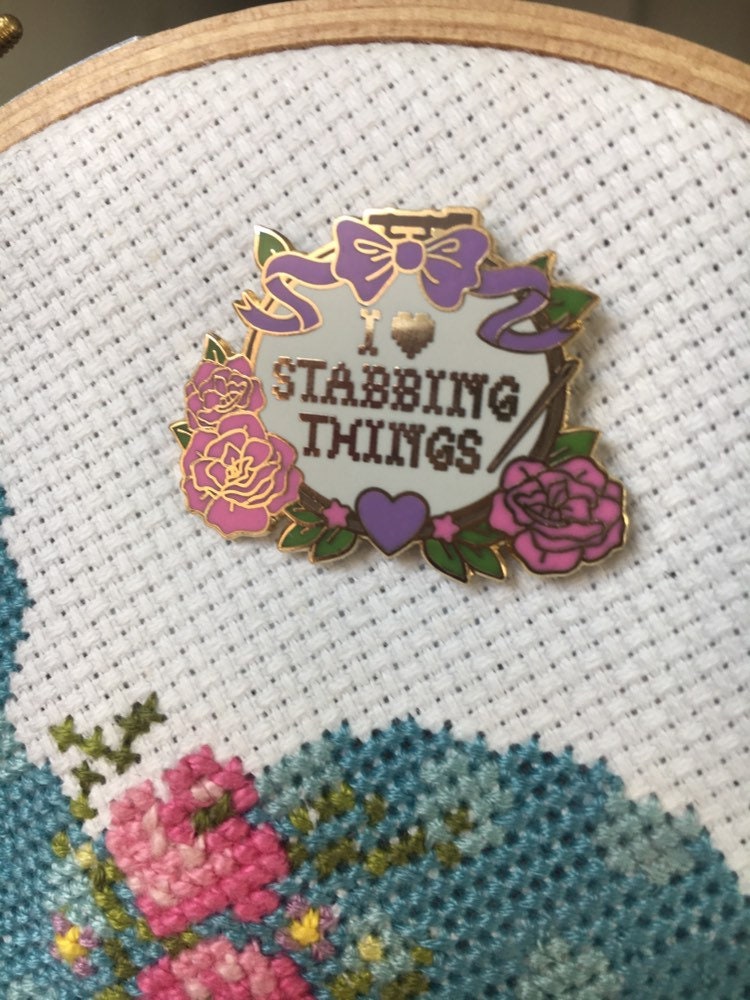 I Heart Stabbing Things - Cross Stitch Pride Enamel Pin - Etsy