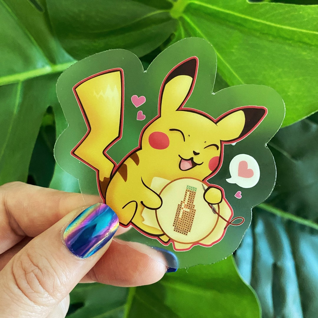 Pikachu Loves Ketchup and Cross Stitch - Waterproof Vinyl Sticker - Etsy