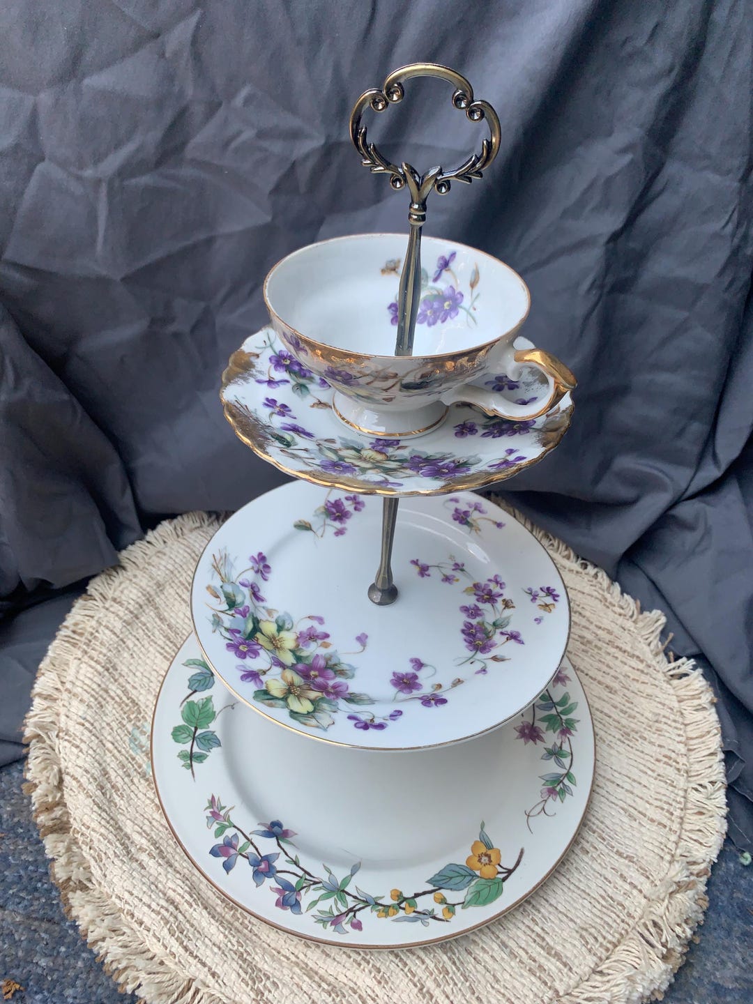 Lavender & Grape Floral Teacup Server - Etsy