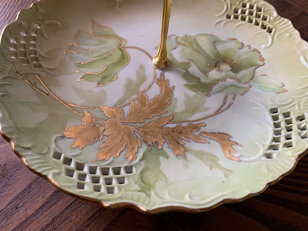 Gold Leaf Green Floral Server - Etsy