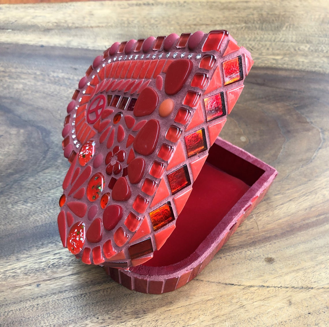 Red Glass Mosaic Heart Shaped Box | Etsy