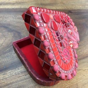 Red Glass Mosaic Heart Shaped Box - Etsy