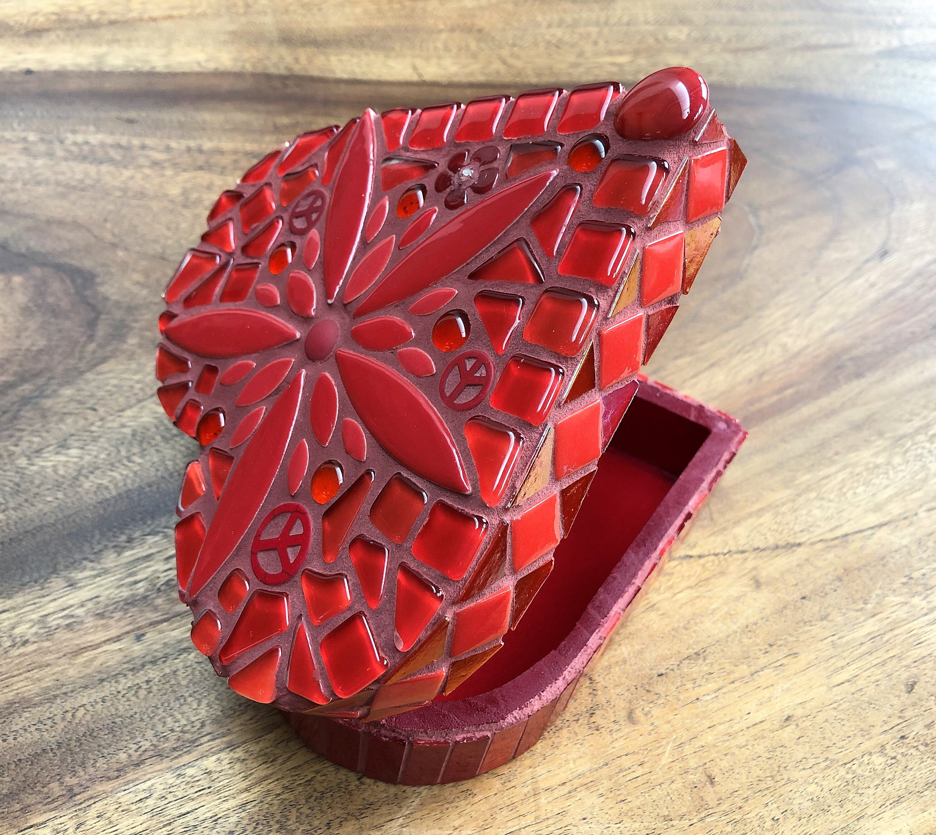 Red Glass Mosaic Heart Shaped Box - Etsy