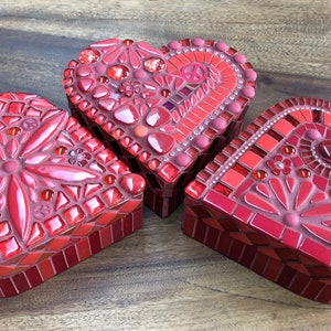 Red Glass Mosaic Heart Shaped Box - Etsy