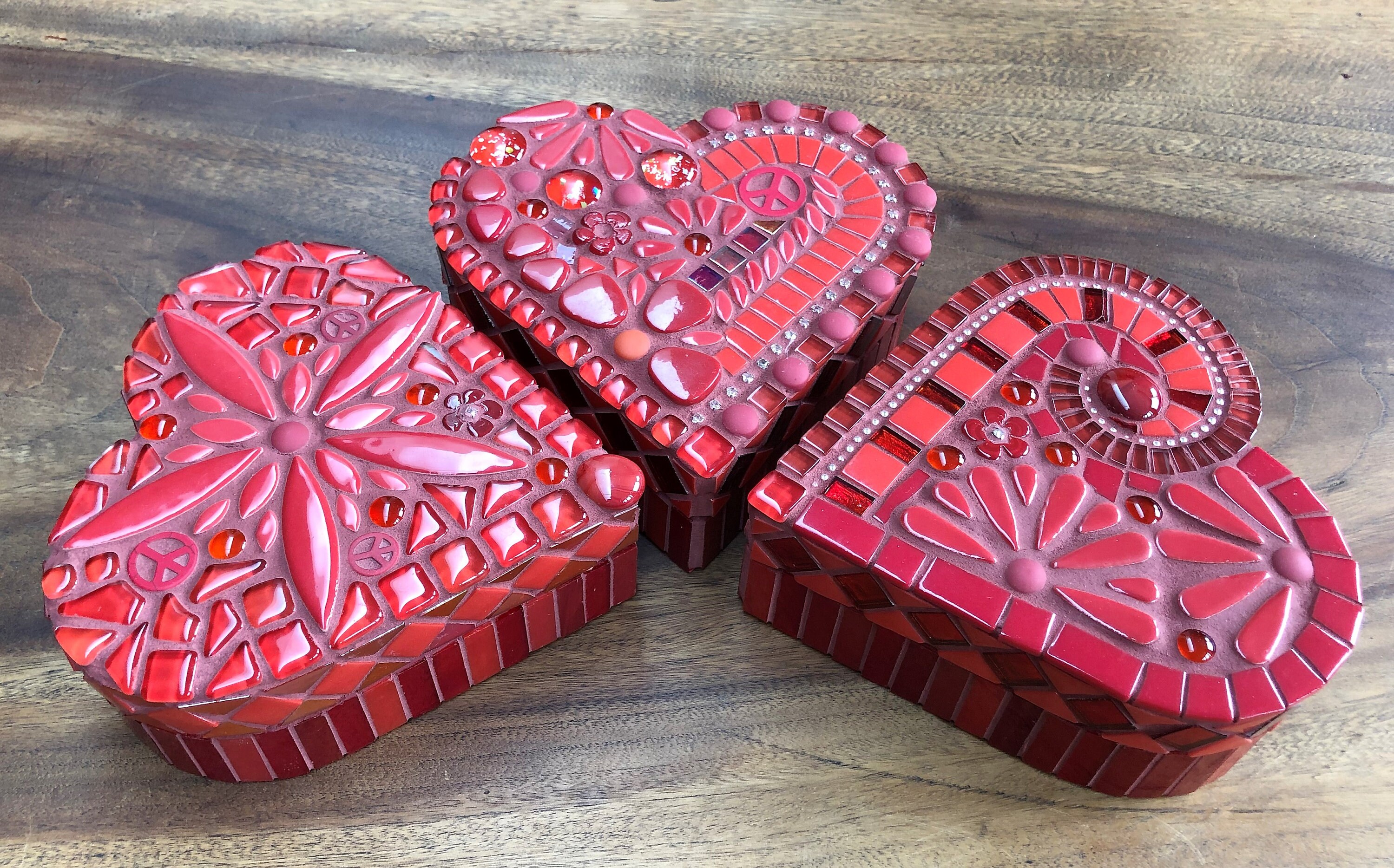Red Glass Mosaic Heart Shaped Box - Etsy