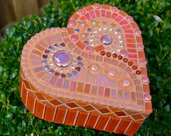 Red Glass Mosaic Heart Shaped Box | Etsy