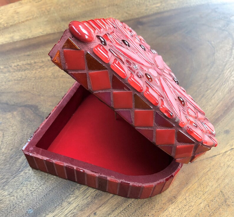 Red Glass Mosaic Heart Shaped Box - Etsy