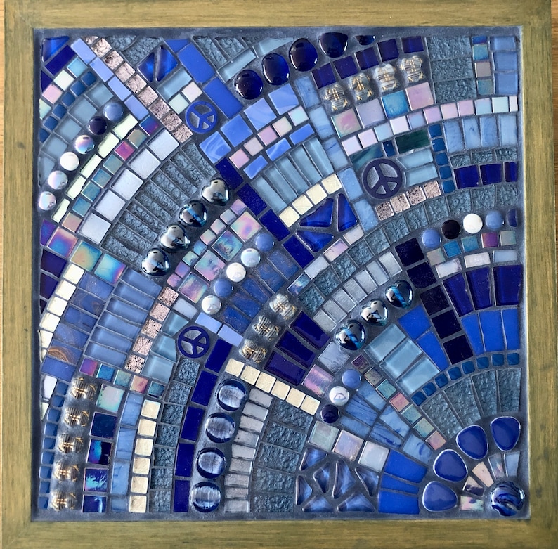 Abstract Blue Glass Mosaic Framed Art - Etsy