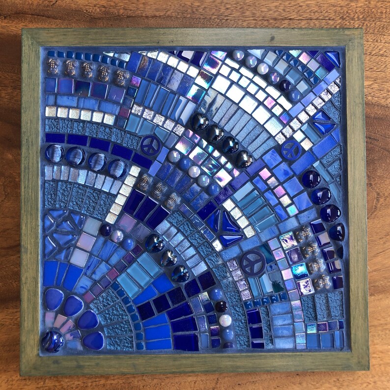 Abstract Blue Glass Mosaic Framed Art - Etsy