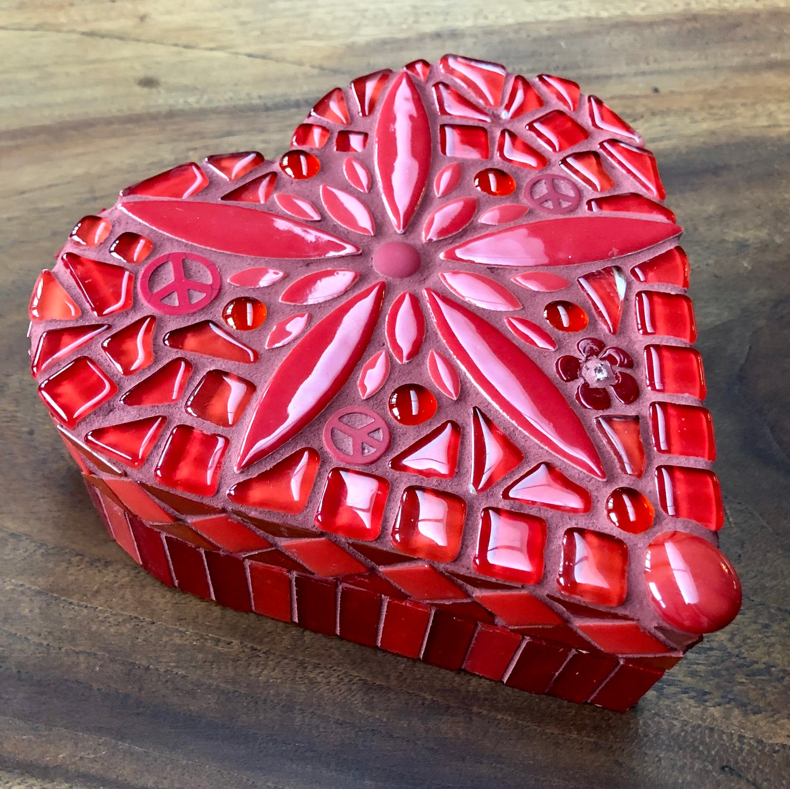Red Glass Mosaic Heart Shaped Box - Etsy