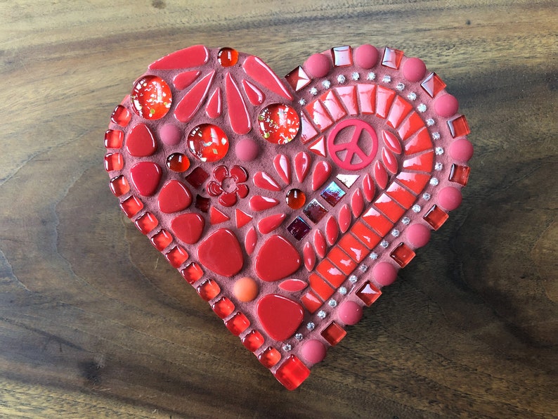 Red Glass Mosaic Heart Shaped Box - Etsy