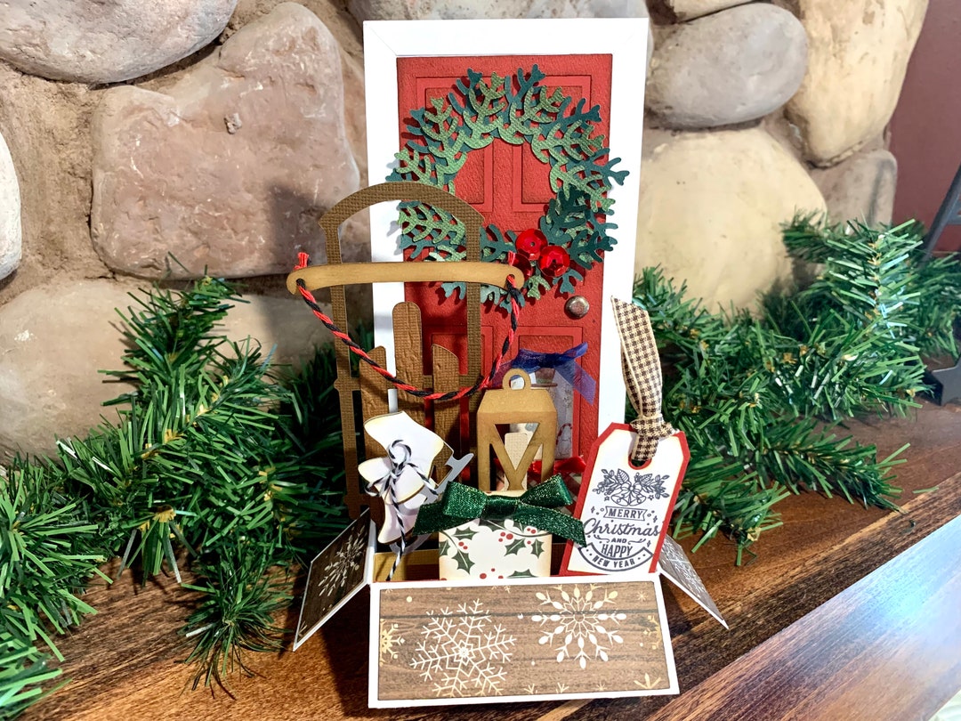 Handmade Christmas Box Card, Front Door With Wreath, Christmas Card ...