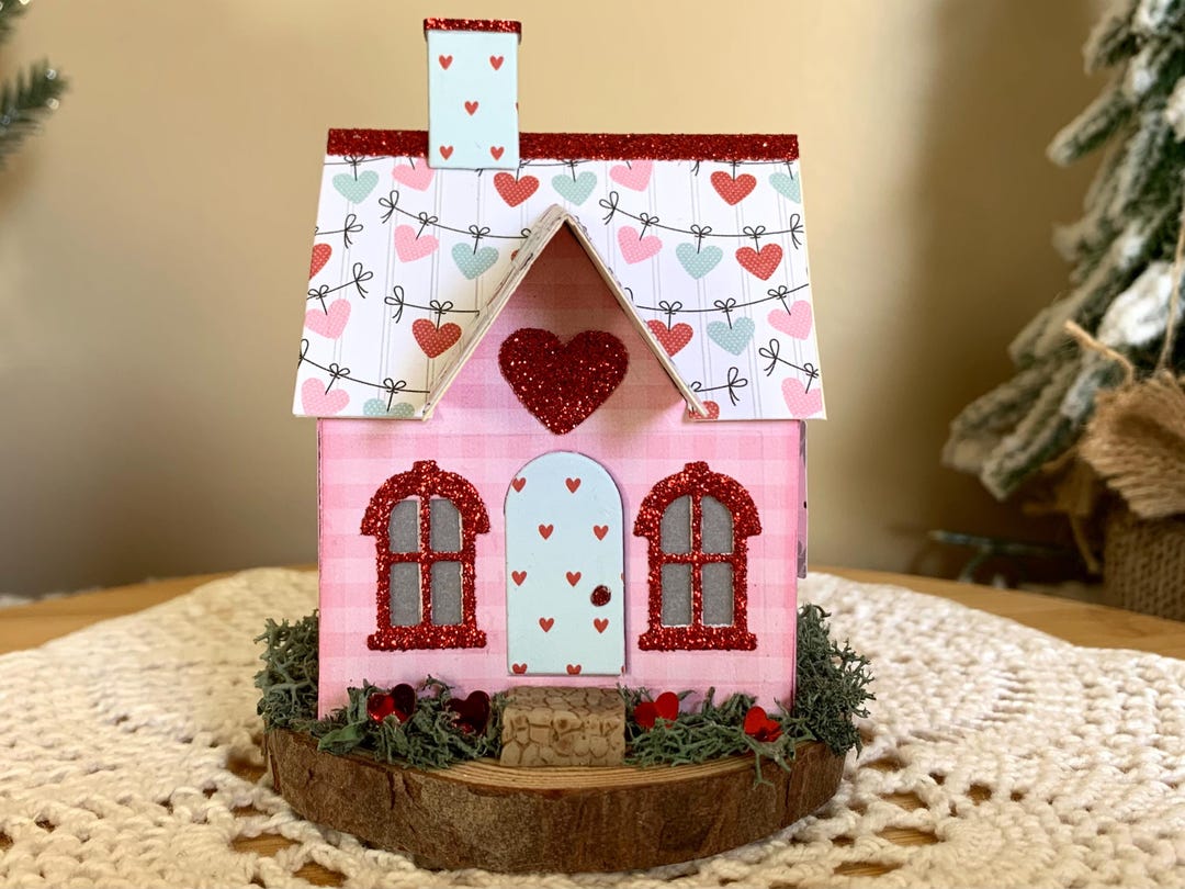 Handmade Valentine’s Day Mini House: Heart Roof and Pink House Tiered ...