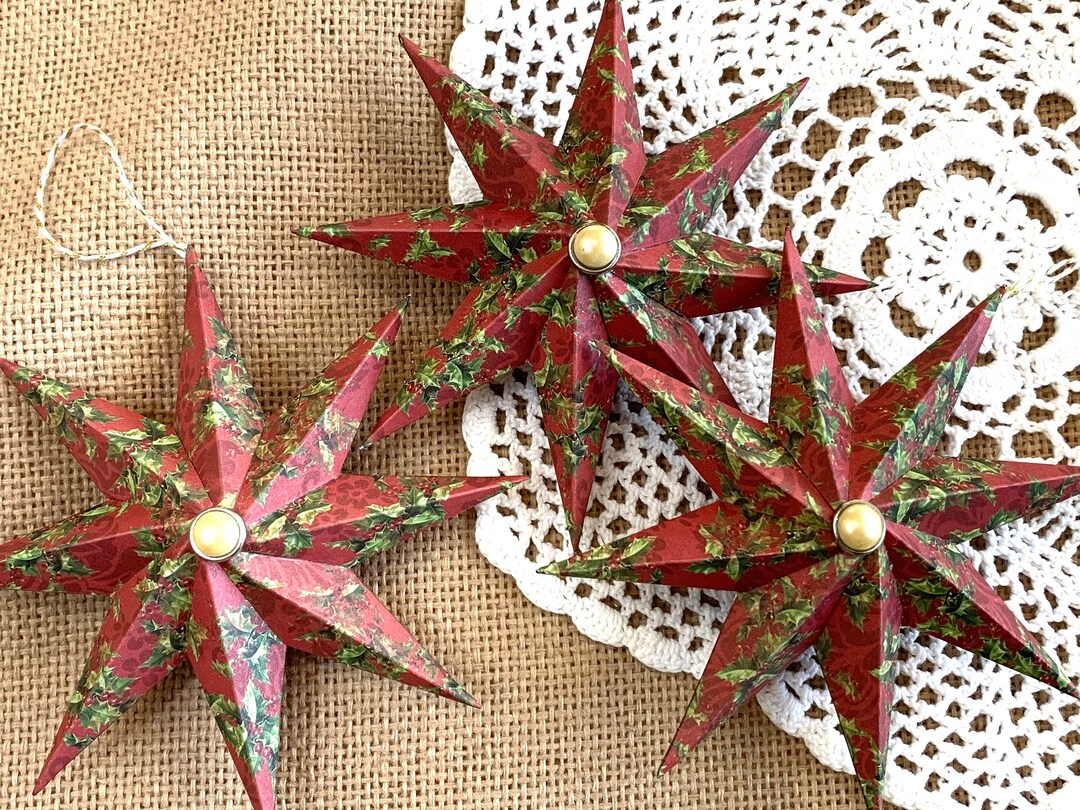 Handmade Christmas Star Ornament Set: 3D Holly Paper Decor - Etsy
