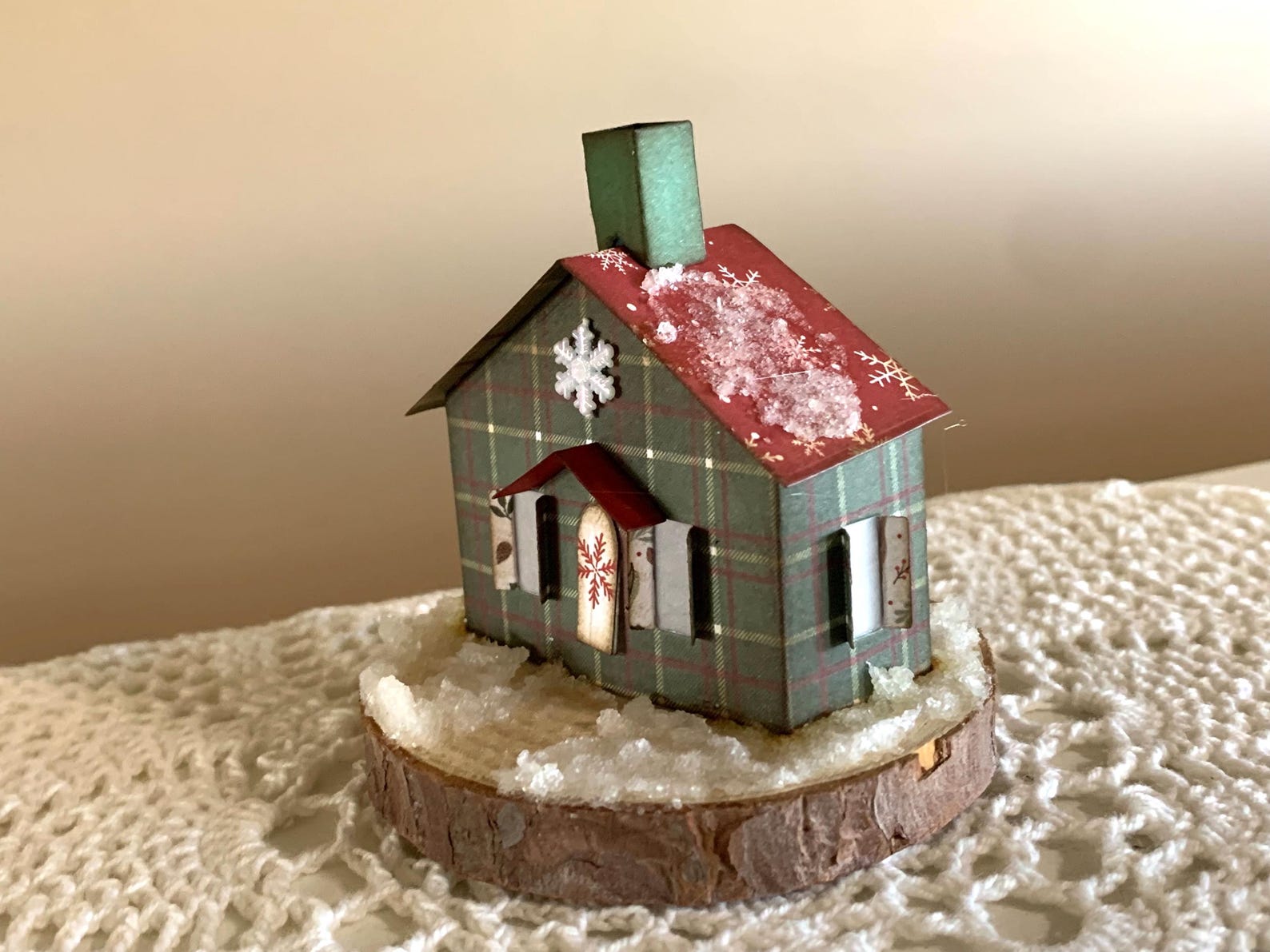 Handmade Christmas Putz House Set: Paper Village on Wood Slice - Etsy