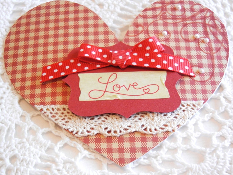 Handmade Valentine Card Set of 5 With Red Gingham Paper and - Etsy