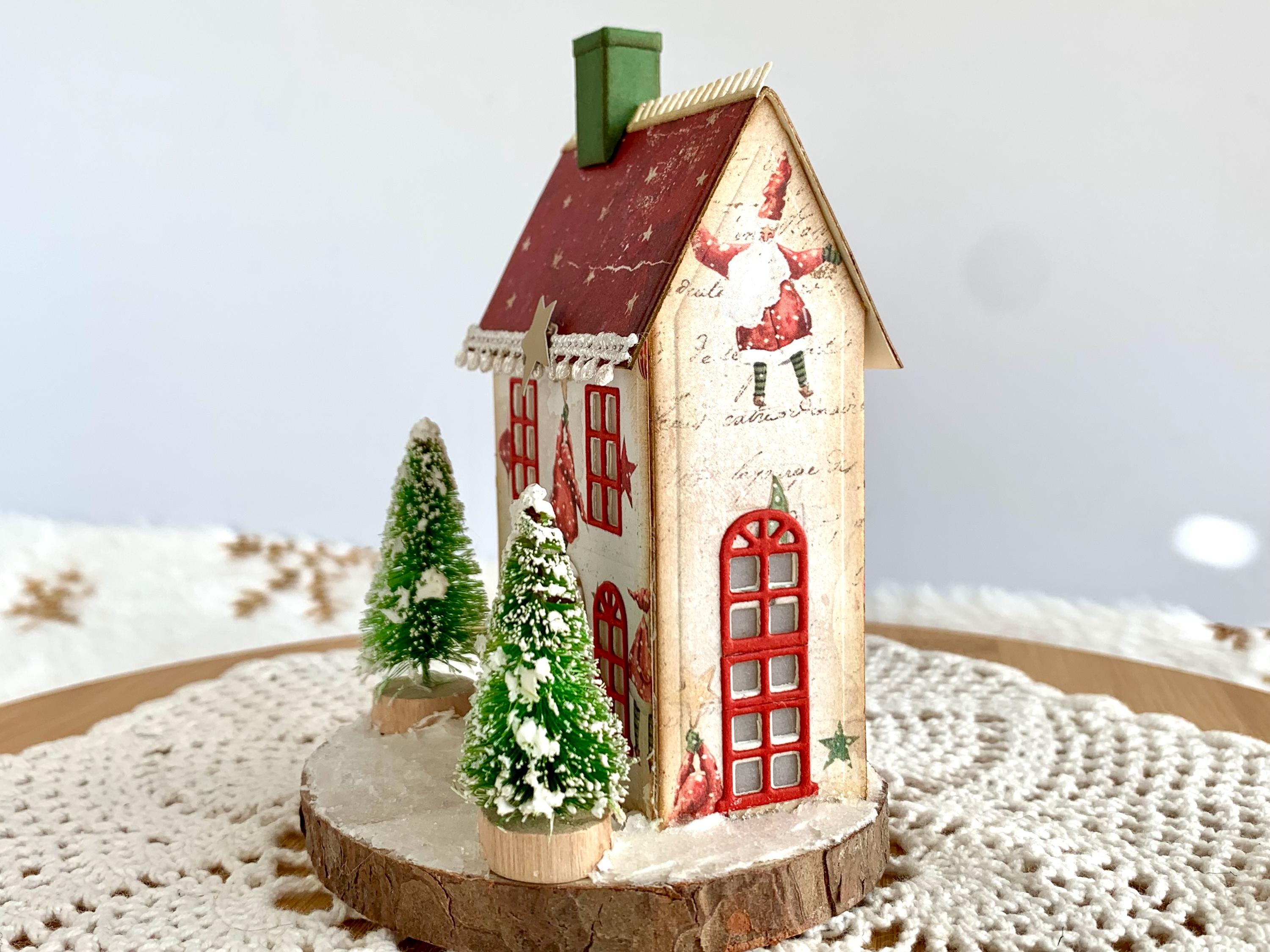 Handmade Christmas Putz House: Primitive Santa, Wood Slice Base, Tier ...