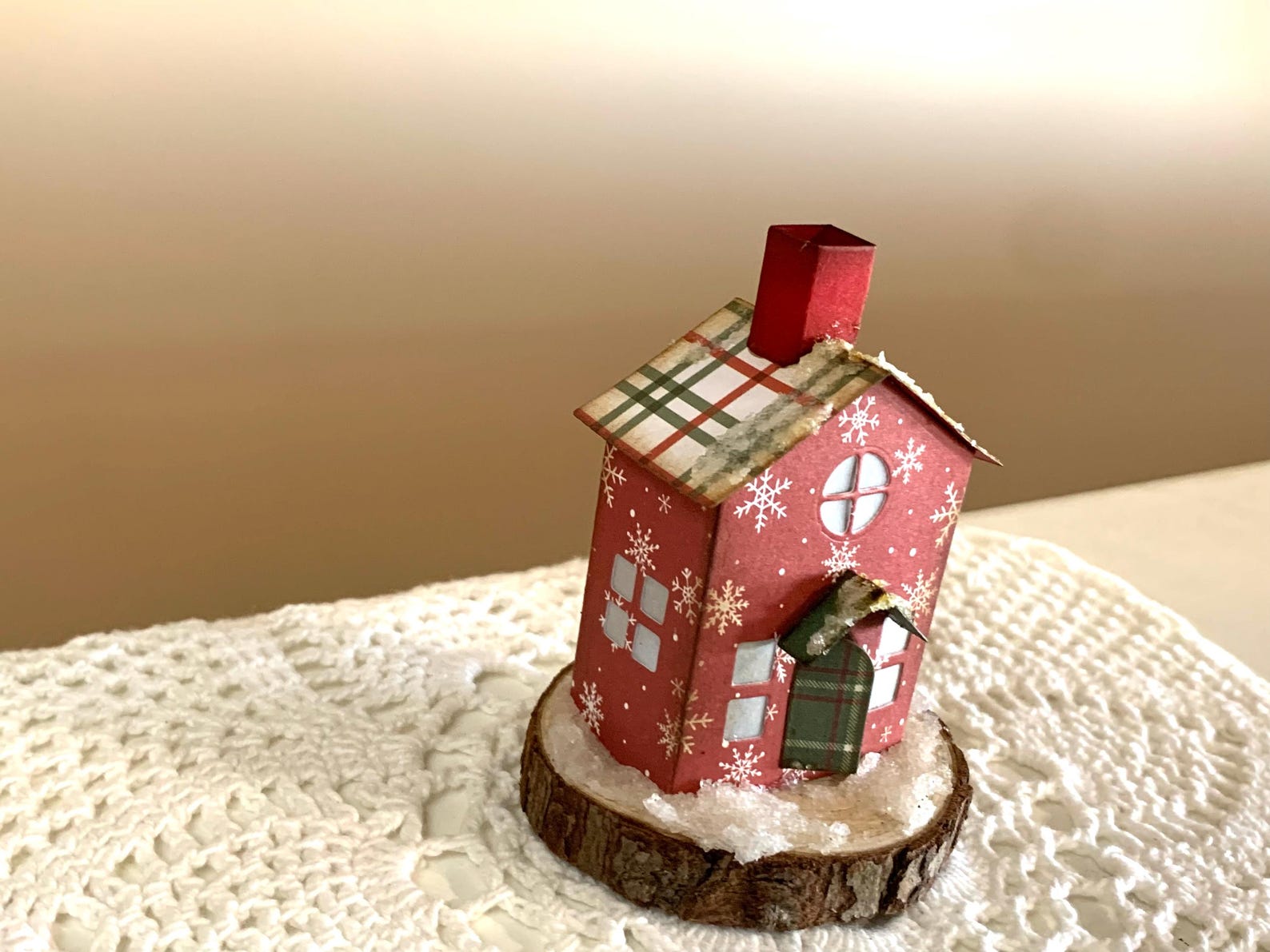 Handmade Christmas Putz House Set: Paper Village on Wood Slice - Etsy