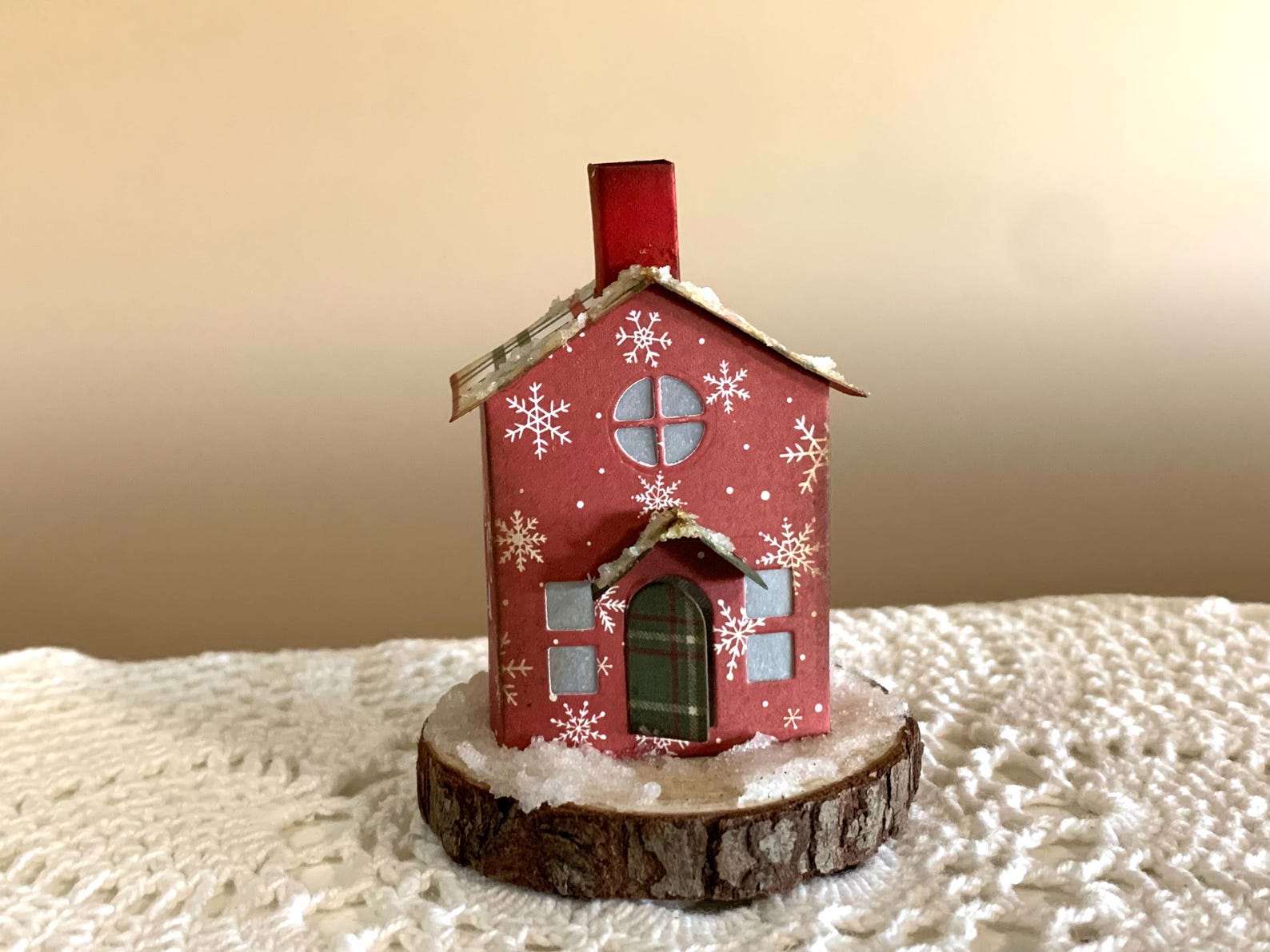 Handmade Christmas Putz House Set: Paper Village on Wood Slice - Etsy