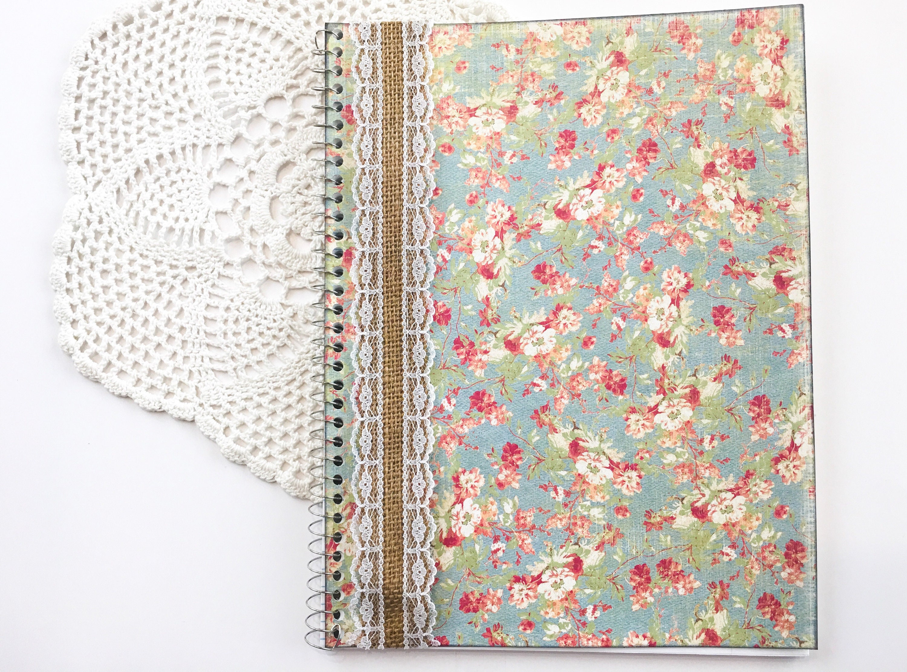 Shabby Chic Floral Notebook: Vintage Aqua, Burlap Lace, Personalized - Etsy