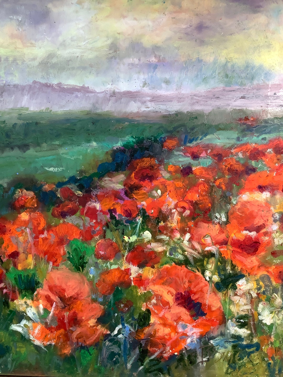 Red Poppy Field, Oil Pastel. - Etsy