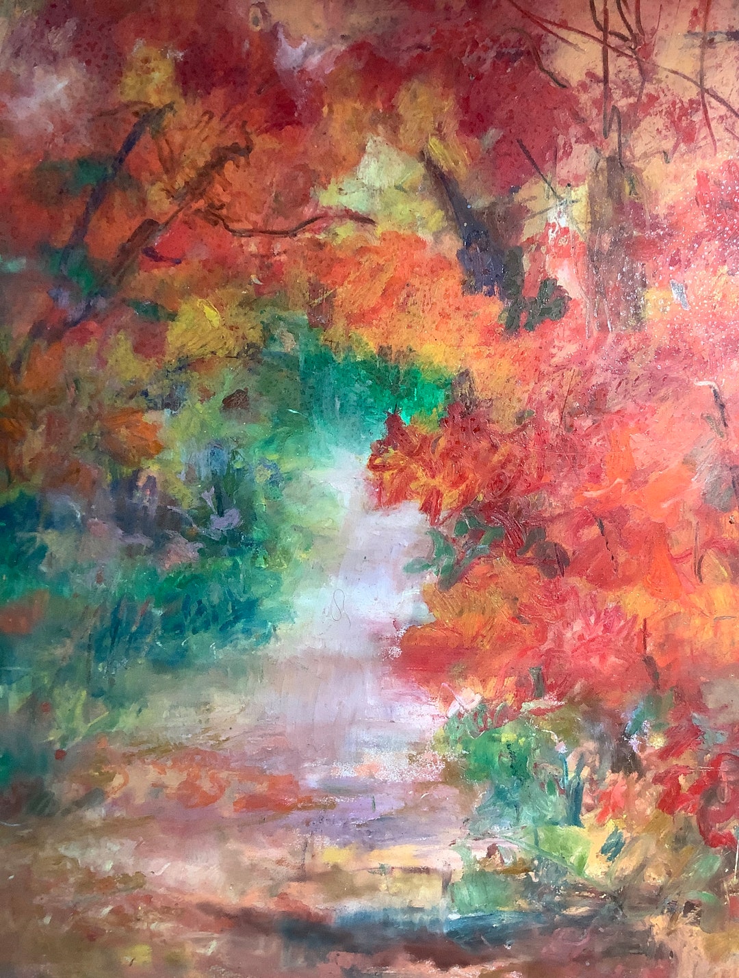 Autumn Scarlet Path, Oil Pastel Painting. Digital Download - Etsy