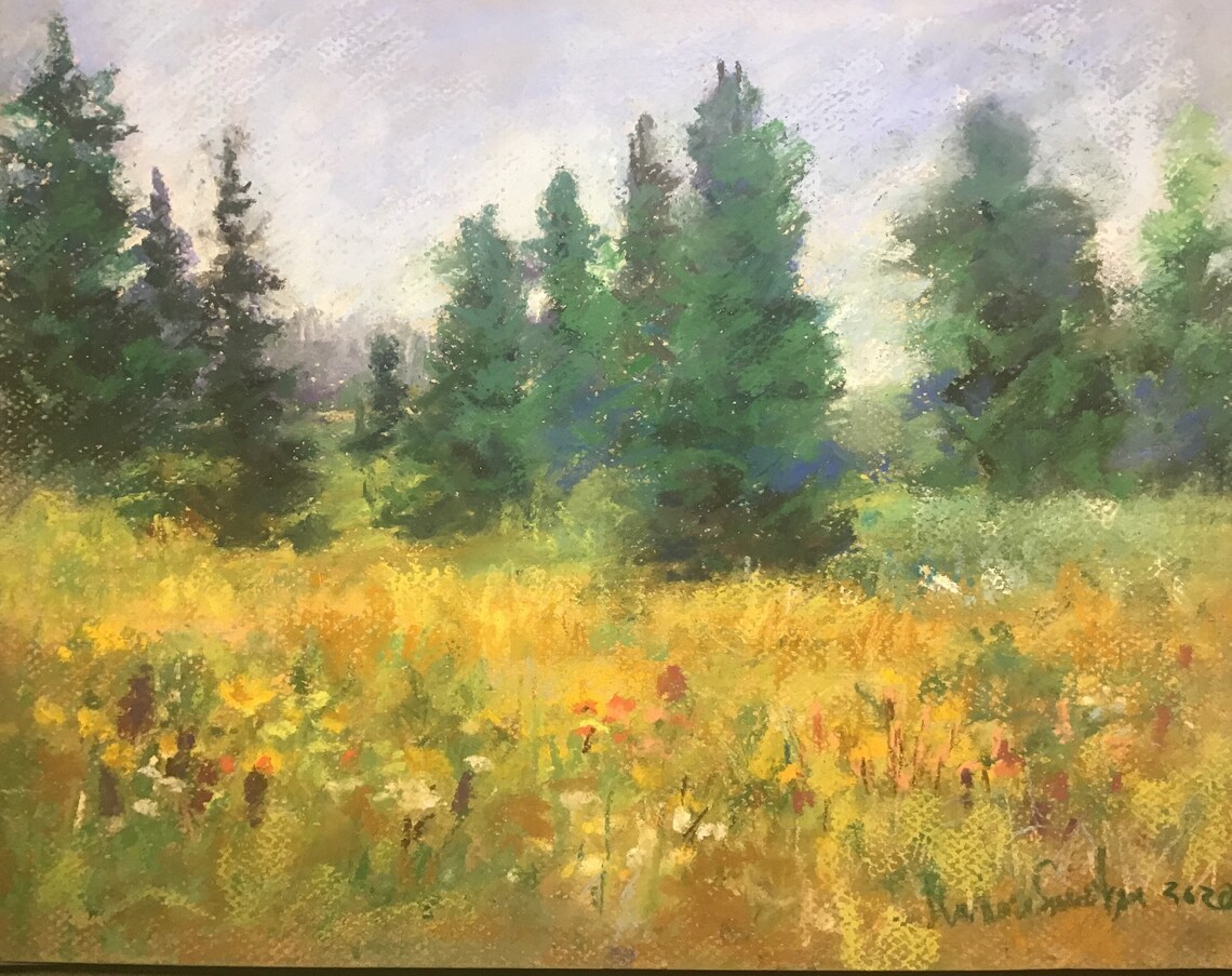 Hillside Evergreen Trees, Soft Pastel Painting on Paper - Etsy