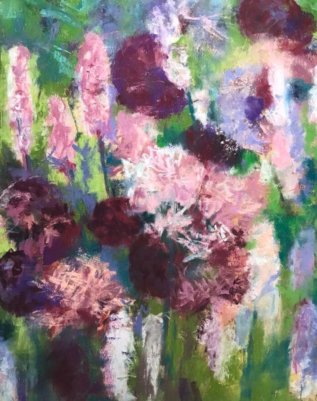 Red Allium Flower Garden, Fine Art Pastel, Digital Download - Etsy